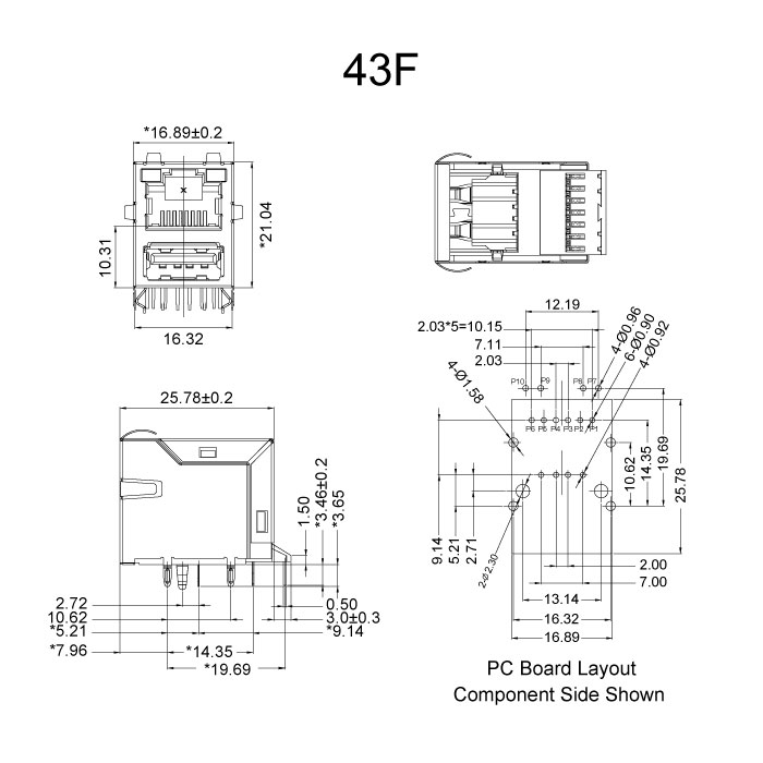 43F/44F Series 10/100 Base-T TAB Up USB Integrated RJ45 Jack With ...